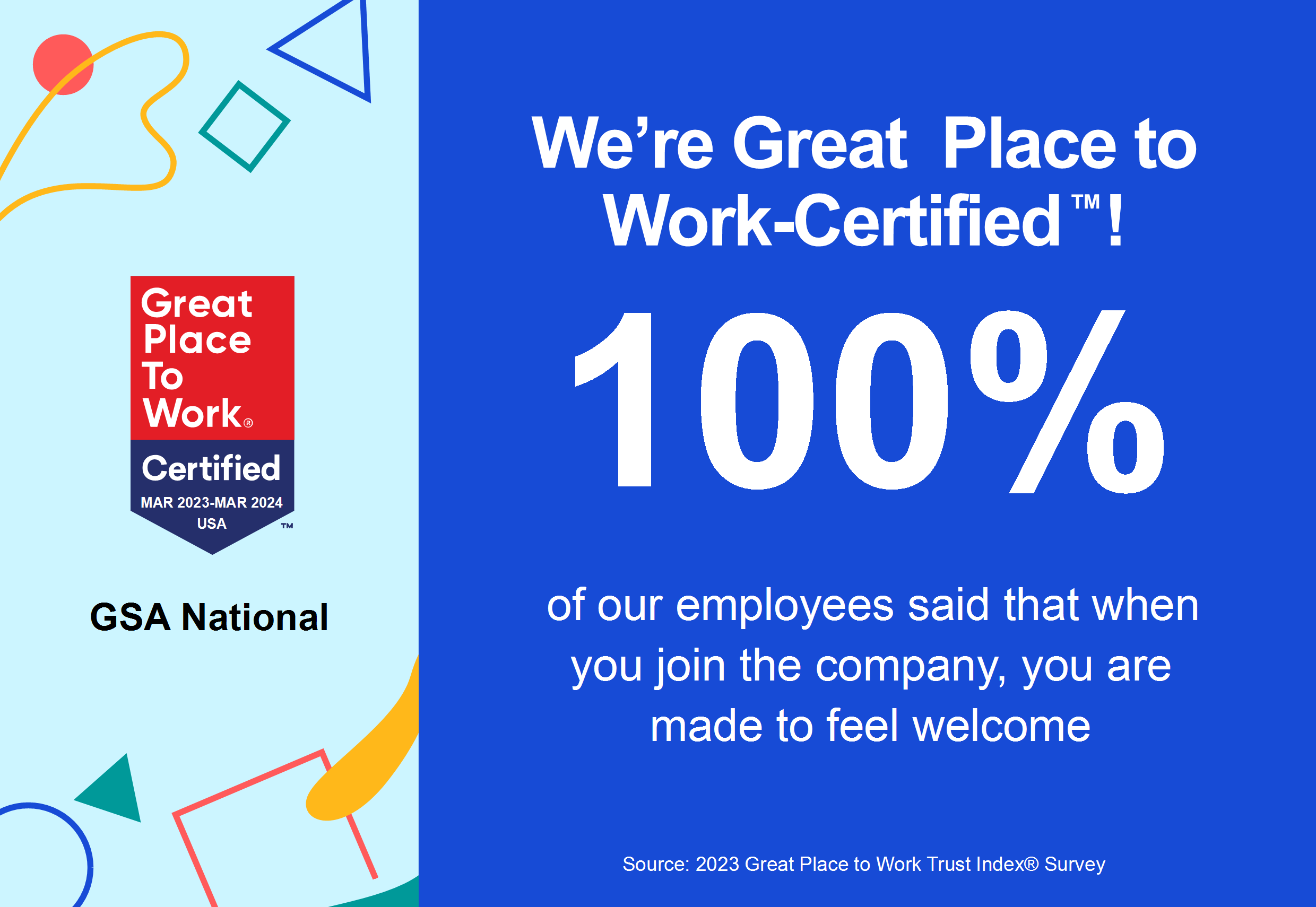 GSA National Earns Distinguished Great Place to Work Certification